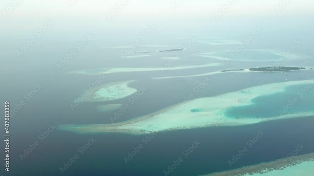Aerial drone view of a sand bank in the Ari Atoll of the Maldives ...