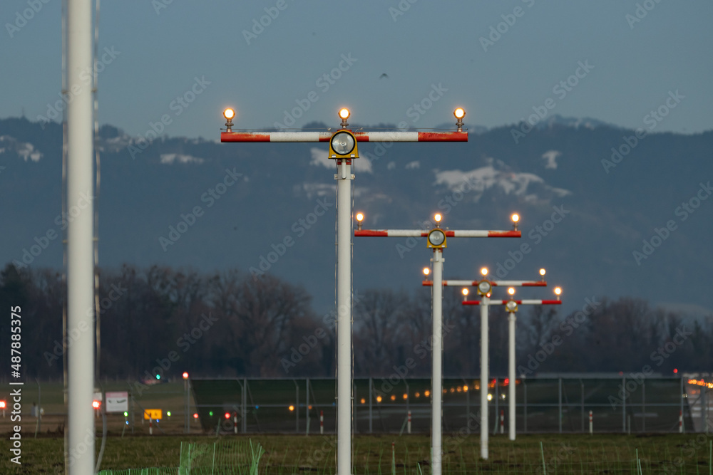 Approach lighting system in Altenrhein in Switzerland Stock Photo ...