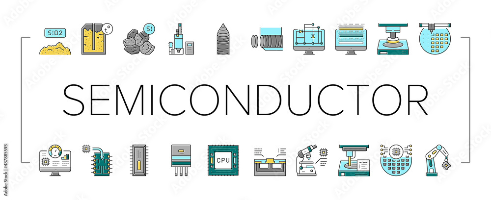 Semiconductor Manufacturing Plant Icons Set Vector . Stock Vector ...