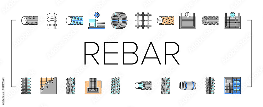 Rebar Construction Collection Icons Set Vector . Stock Vector | Adobe Stock