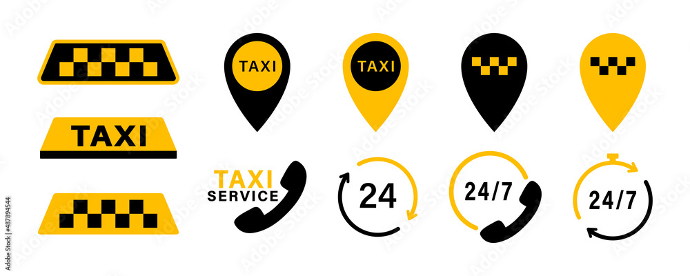 Taxi service elements. Taxi map pin location. Taxi service sign ...
