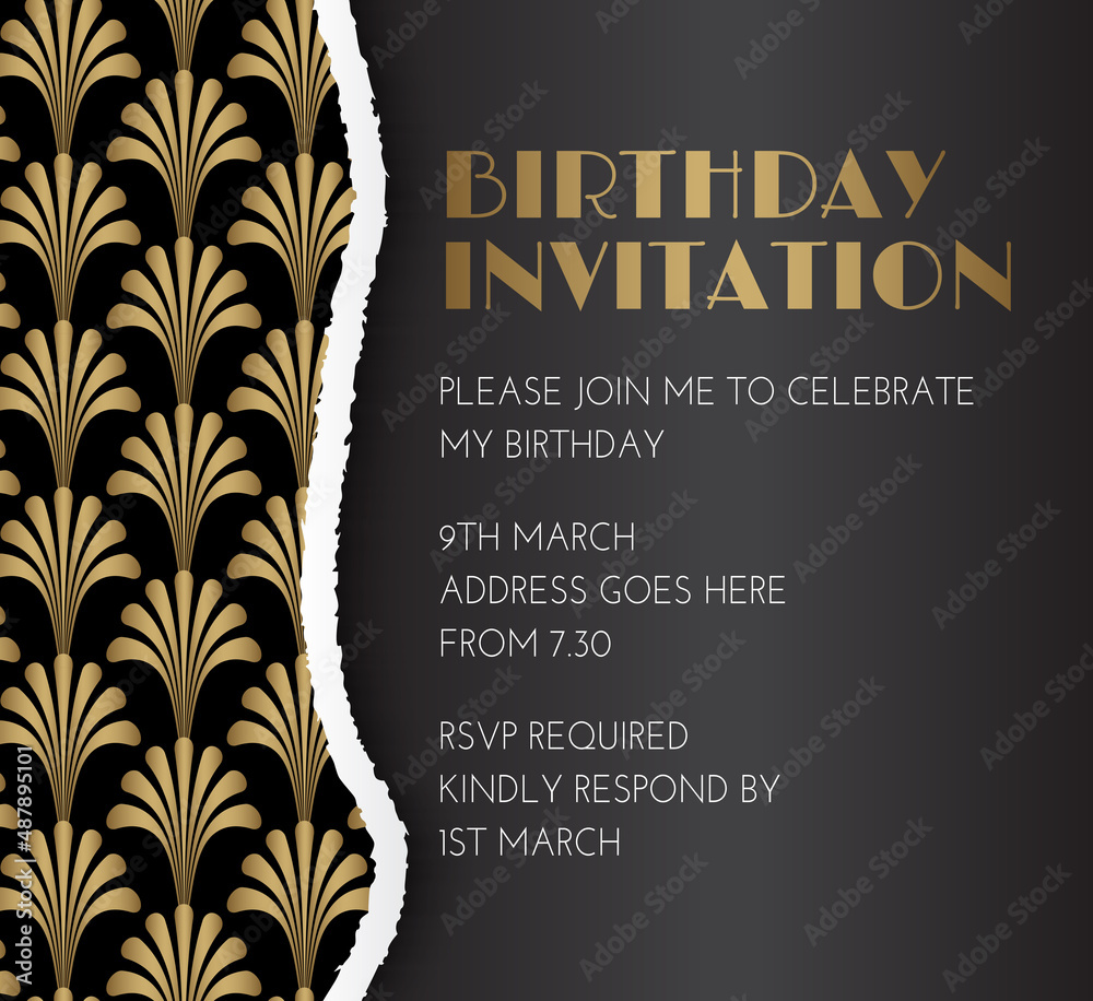Art Deco Style Modern Birthday Invitation Design Stock Vector | Adobe Stock