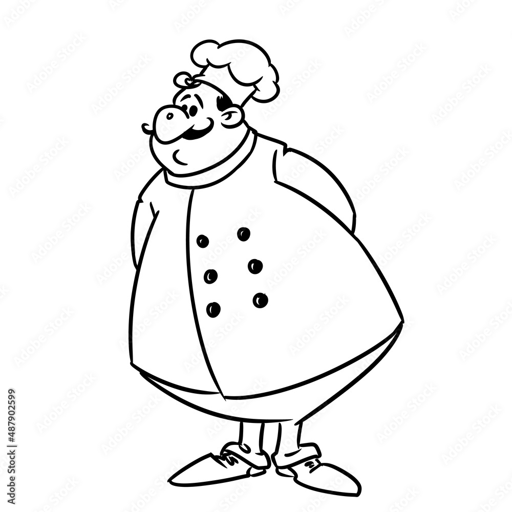 Chef fat character outline illustration cartoon Stock Illustration ...