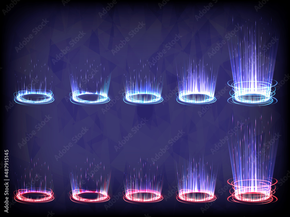 Sci-fi high-technology stage collection in glowing HUD. Hologram portal ...