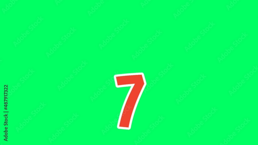 Moving down Cartoon Number 7 seven animation green screen.flat design ...