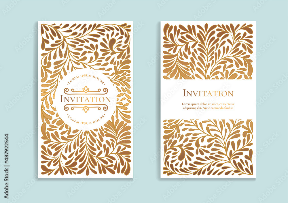 White invitation card design with golden ornament pattern. Luxury ...