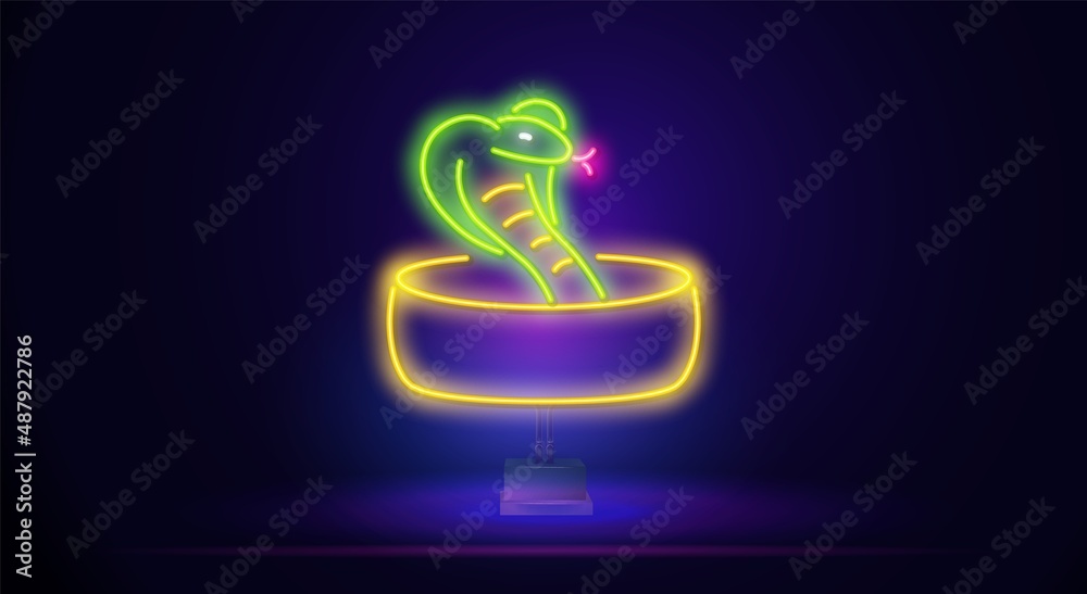 Vector of neon light sign of desert snake. Glowing bright cobra snake ...
