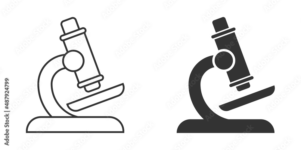 Microscope icon in flat style. Laboratory magnifier vector illustration ...