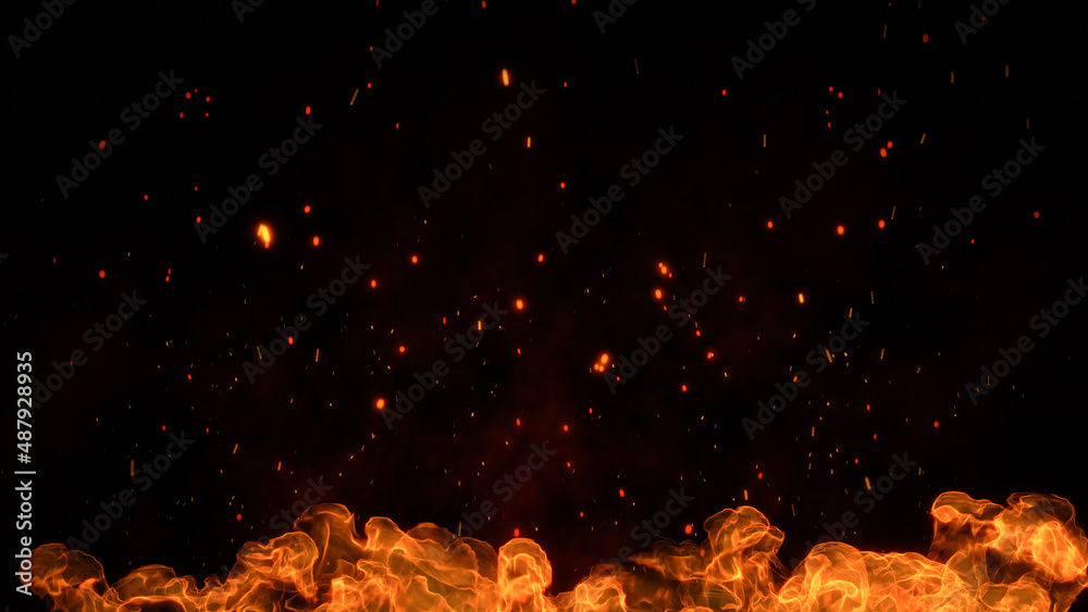 3D fire and Burning embers glowing. Fire Glowing Particles on Black ...