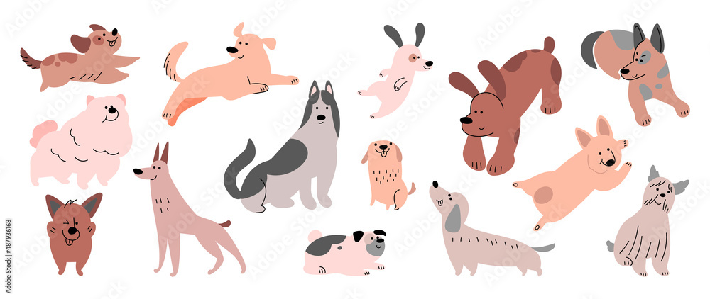 Set of cute dogs vector. Lovely dog and friendly puppy doodle pattern ...