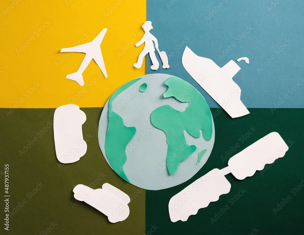 Types of travel around the world. Paper models of transport for travel ...