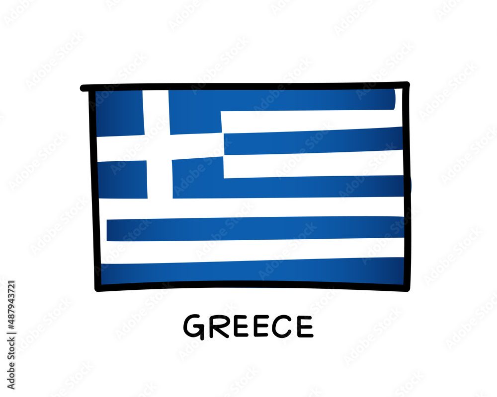 Flag of Greece. Colorful Greek flag logo. Blue and white brush strokes ...