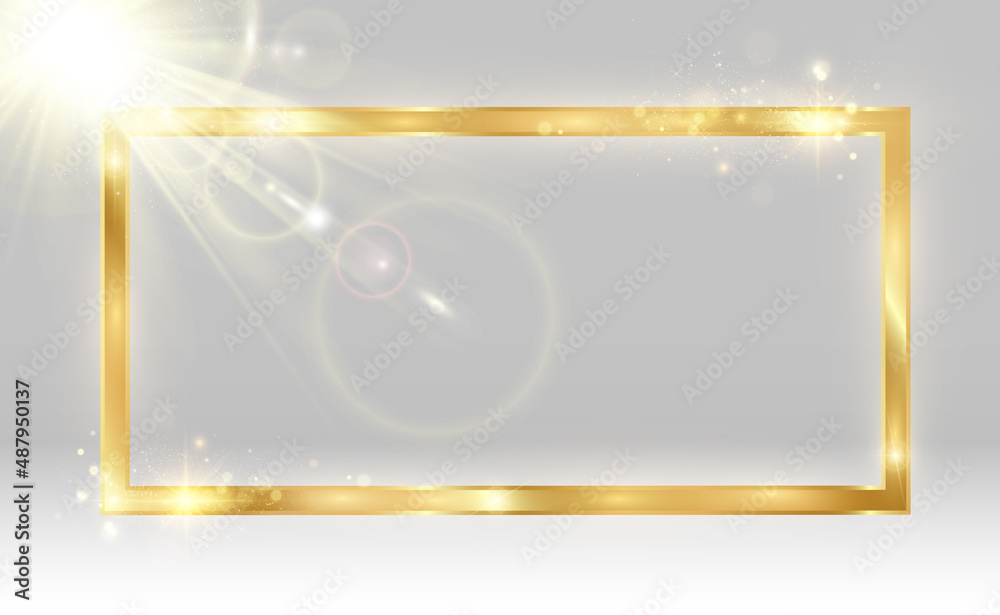 Gold glitter with shiny gold frame on a transparent black background ...