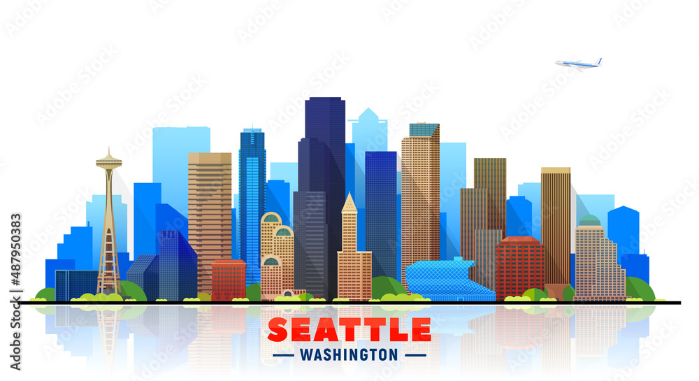 Seattle Washington skyline vector illustration. Background with a city ...