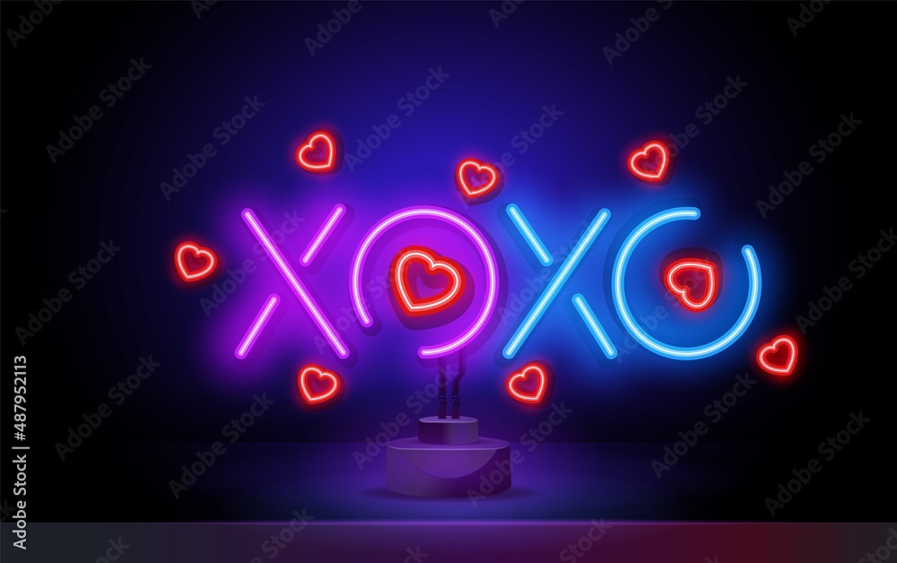 XOXO Neon sign Vector. hugs and kisses neon, design template, modern ...