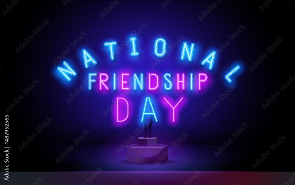 Vector realistic isolated neon sign of Happy Friendship Day logo for ...