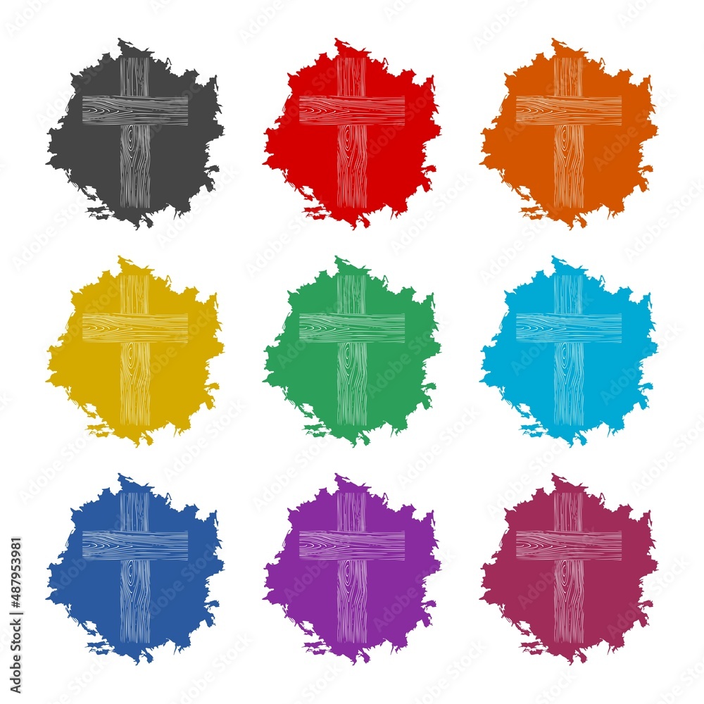 Old wooden cross icon or logo, color set Stock Illustration | Adobe Stock