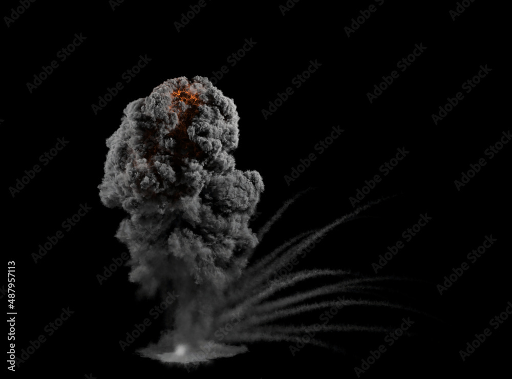Tall Dense and light Grey Explosion Smoke with a bit of Fire on Top and ...