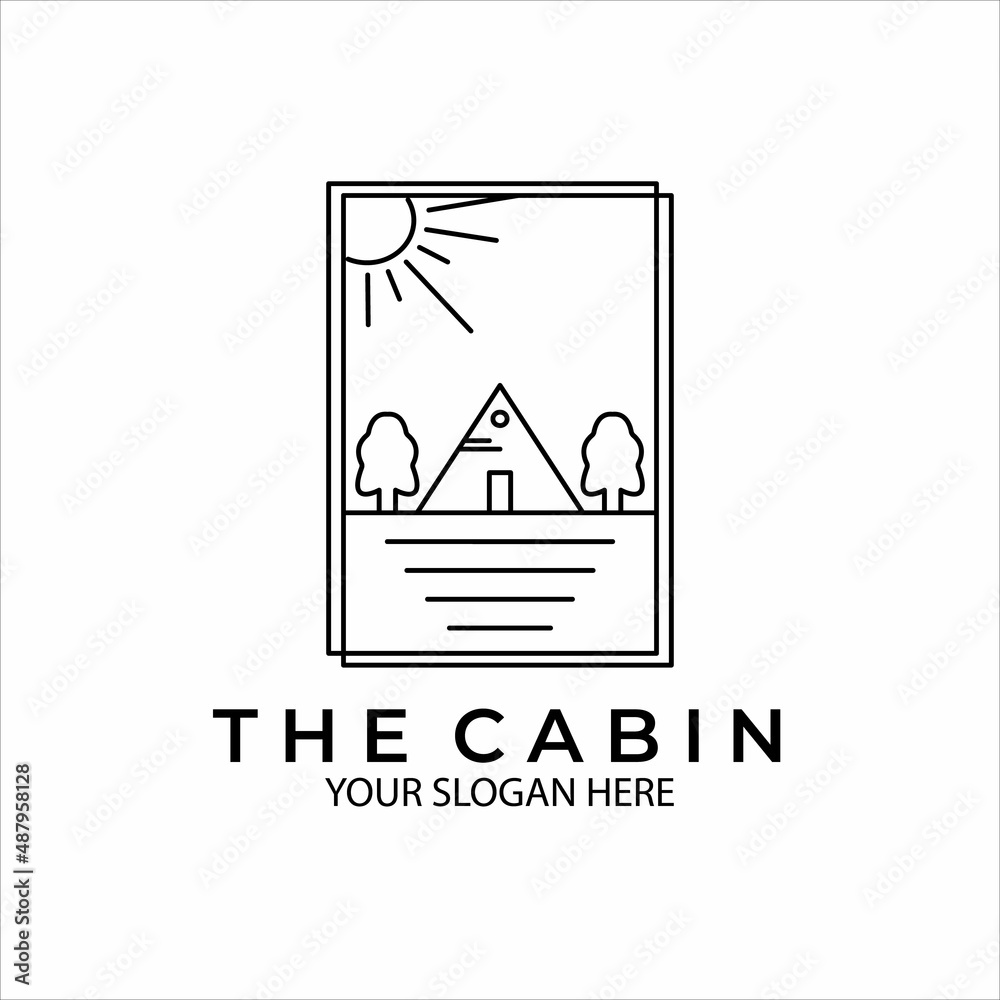simple wood cabin logo minimalist line art vector illustration template ...