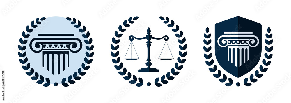 Law firm vector logo set. Law office logotypes with a pillars and scale ...