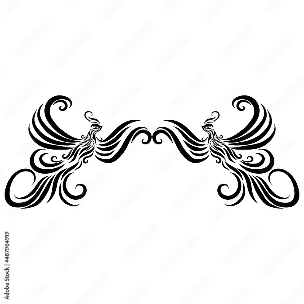 two phoenixes free and soaring romantic couple mythical birds with wavy ...