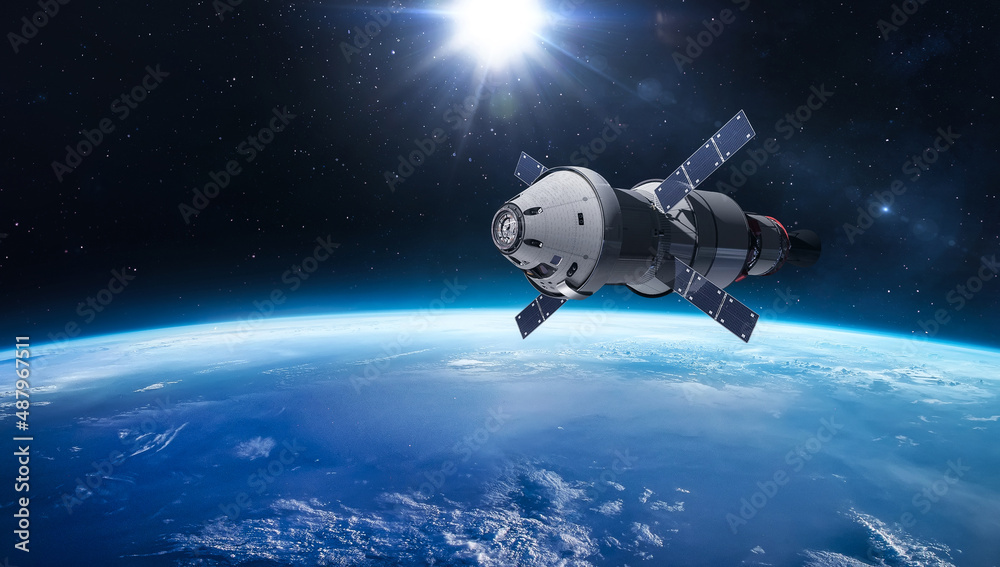 Orion spacecraft on orbit of planet Earth. Sci-fi wallpaper. Artemis ...