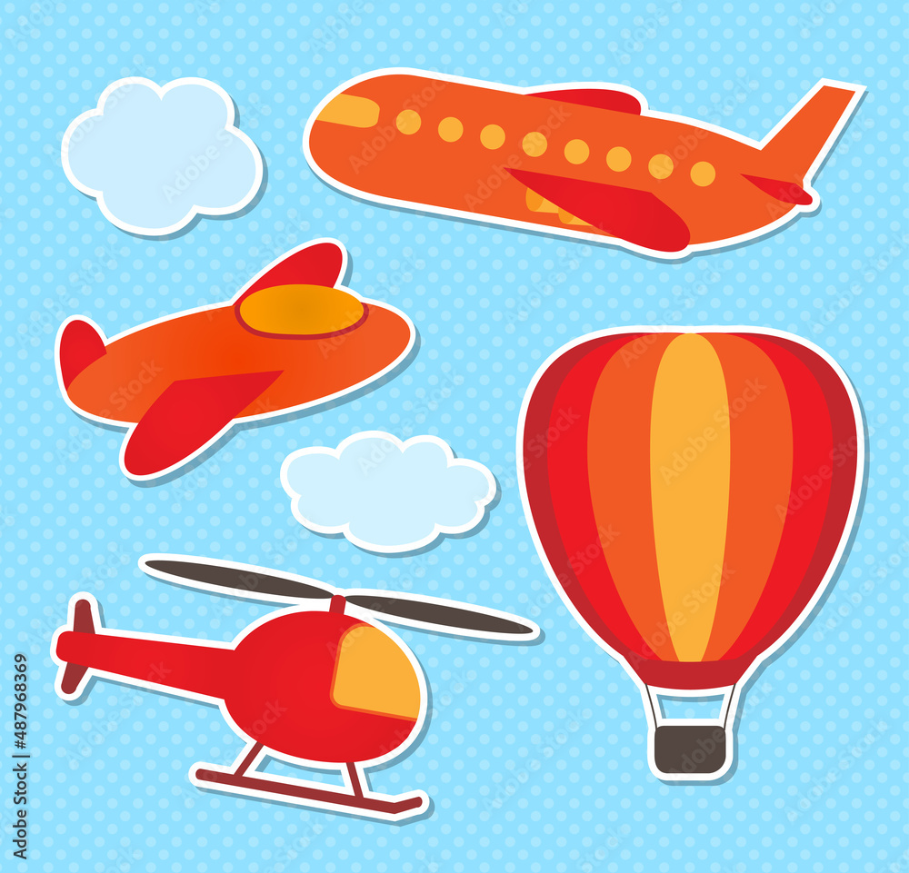 Set of cute vector colorful aircraft stickers Stock Vector | Adobe Stock