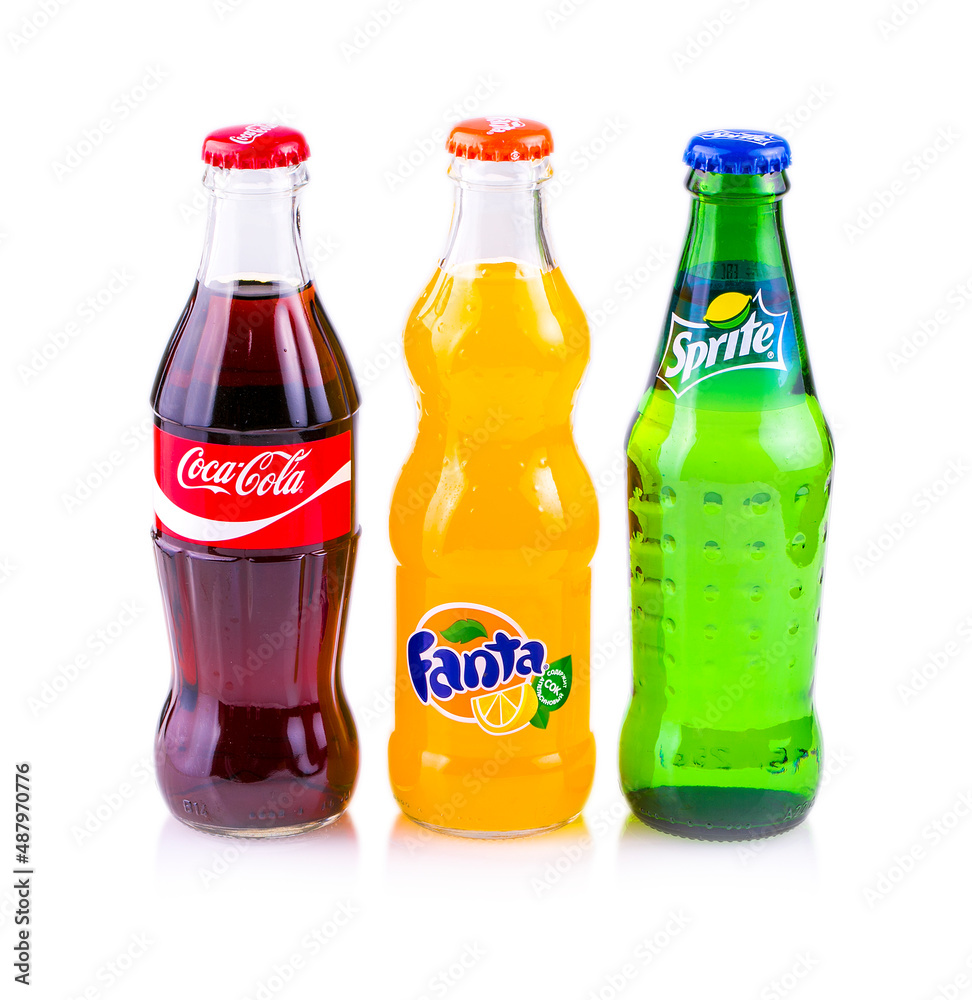 Coca Cola, Sprite and Fanta cans isolated on white background Stock ...
