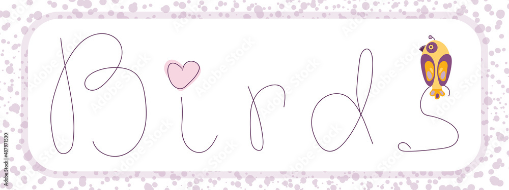 cute bird sign text background birds horizonyal banner art doodle fly ...