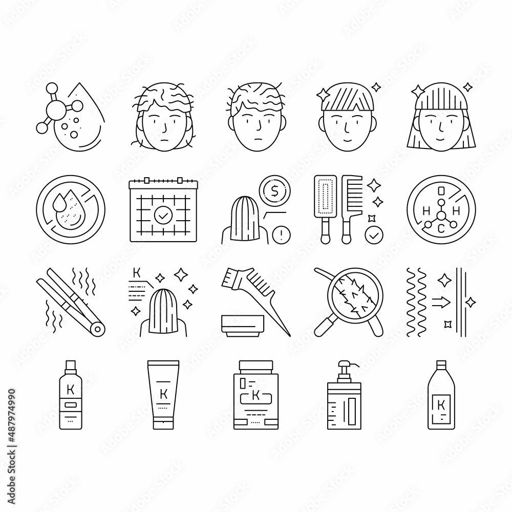 Keratin Hair Procedure Collection Icons Set Vector . Stock Vector ...