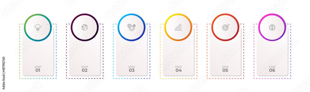 Line step infographic. 6 options workflow diagram, circle timeline ...