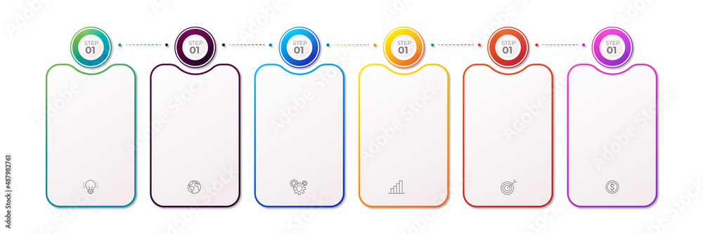 Line step infographic. 6 options workflow diagram, circle timeline number infograph, process ...