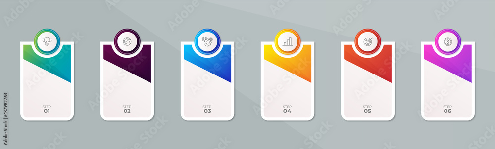 Line step infographic. 6 options workflow diagram, circle timeline ...