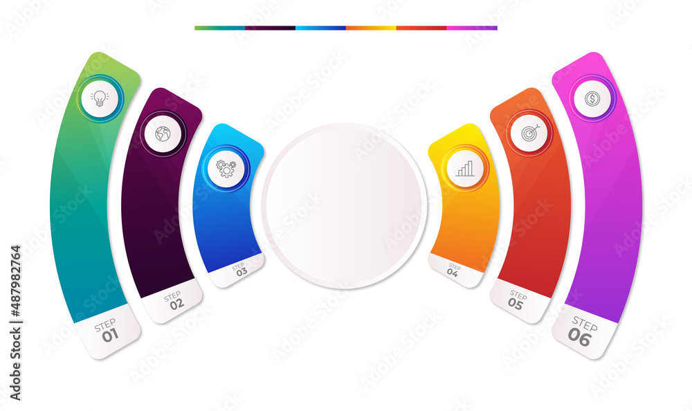 Line step infographic. 6 options workflow diagram, circle timeline number infograph, process ...