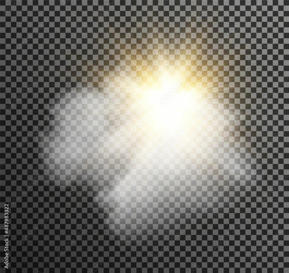 Realistic gold sun in PNG transparent vector cloud. Vector star gold ...