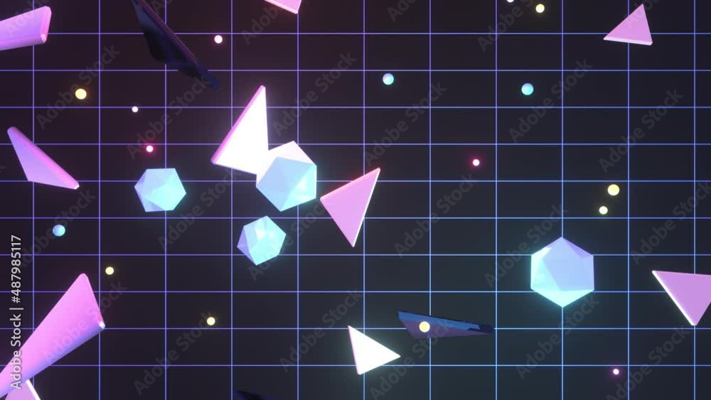 Looped glowing triangles on grid lines animation. Stock Video | Adobe Stock