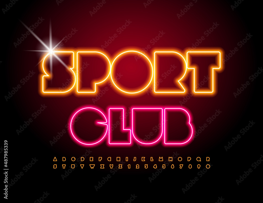 Vector neon Sign Sport Club. Modern Glowing Font. Creative Alphabet ...