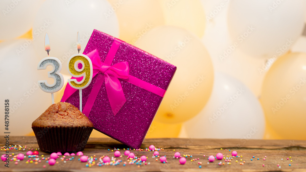 Happy birthday with a pink gift box for a 39 year old girl. Beautiful ...