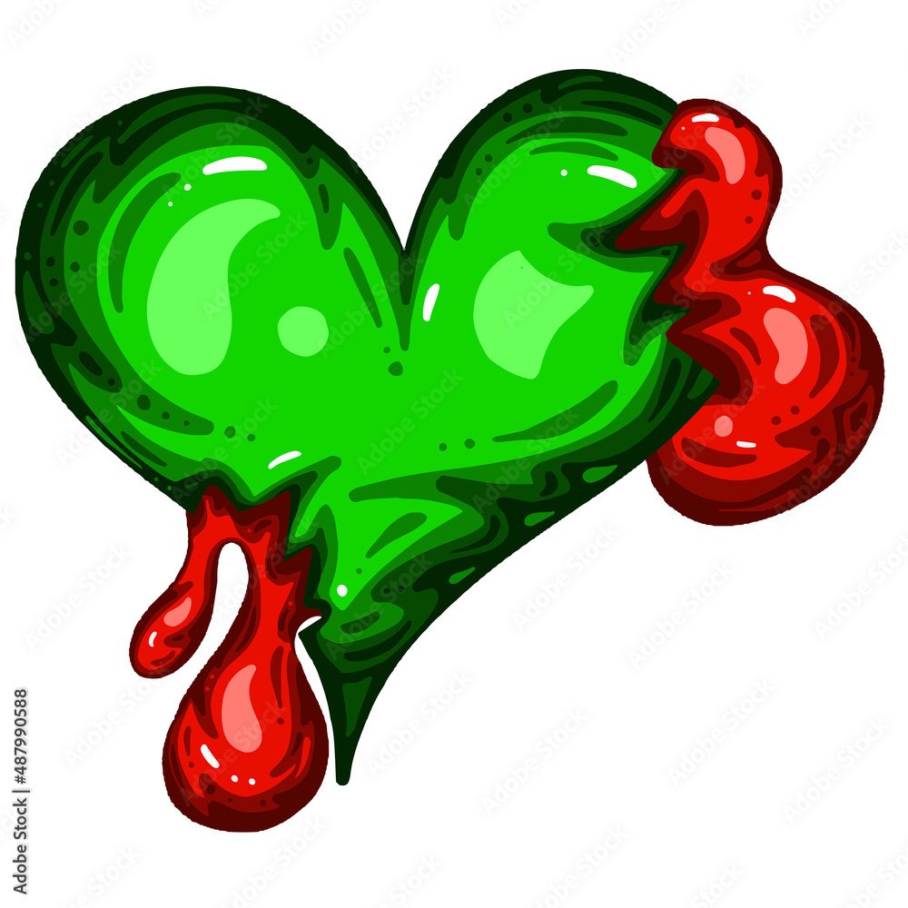 Green Dead Zombie Heart Cartoon Illustration with Blood and for ...