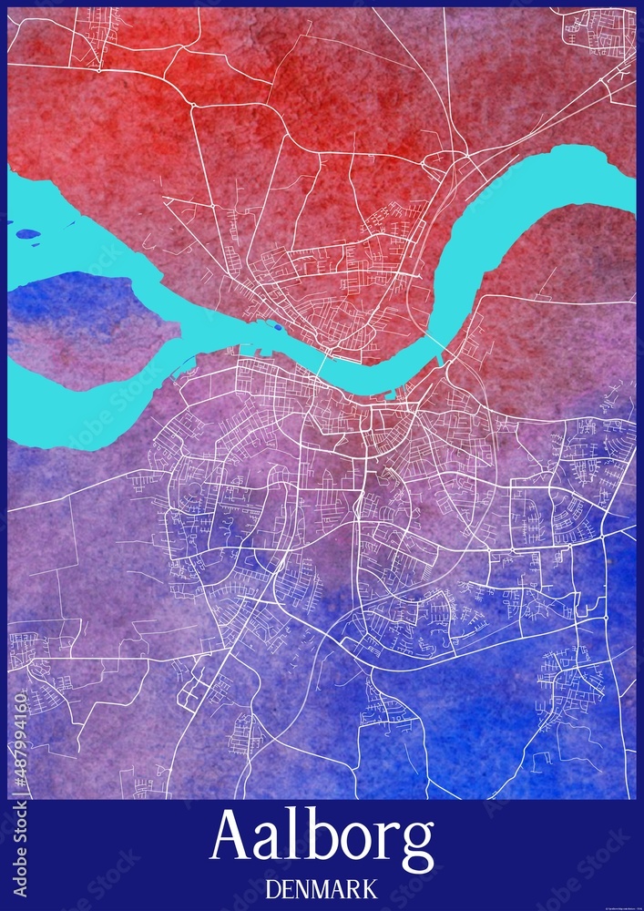 Watercolor map of Aalborg Denmark. Stock Illustration | Adobe Stock