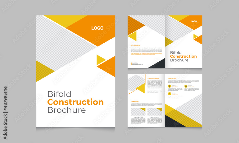 abstract bifold brochure design template for construction company Stock ...