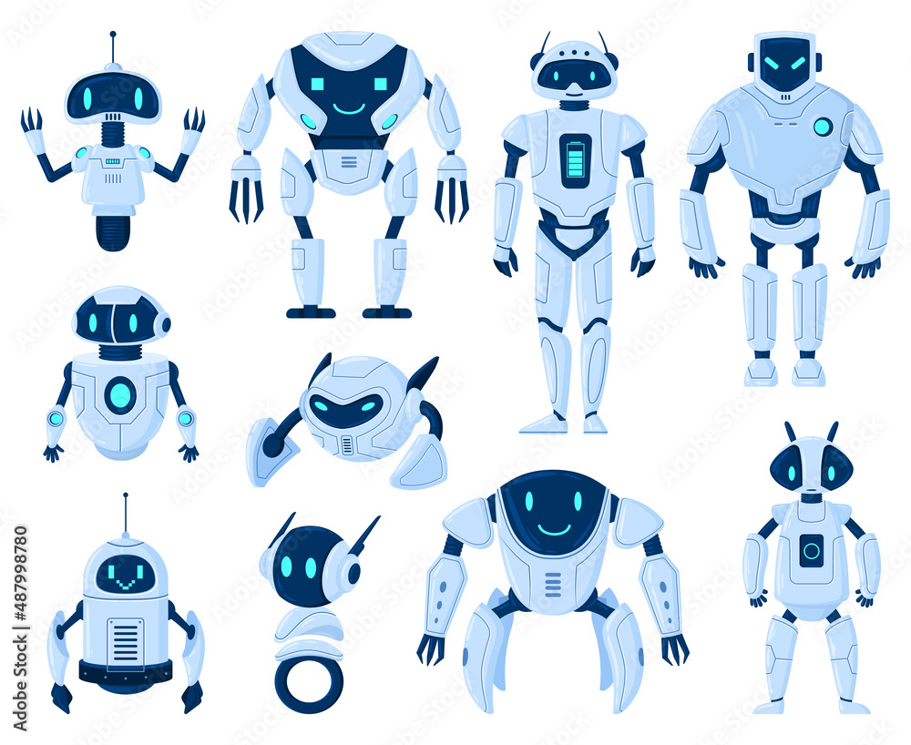 Vektorová grafika „Cartoon robots, cyborg machine artificial ...