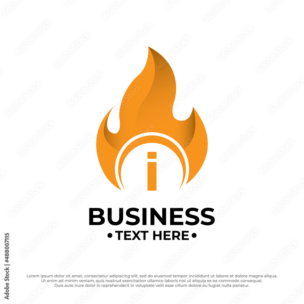 Burning flame fire illustration with capital letter i design template ...