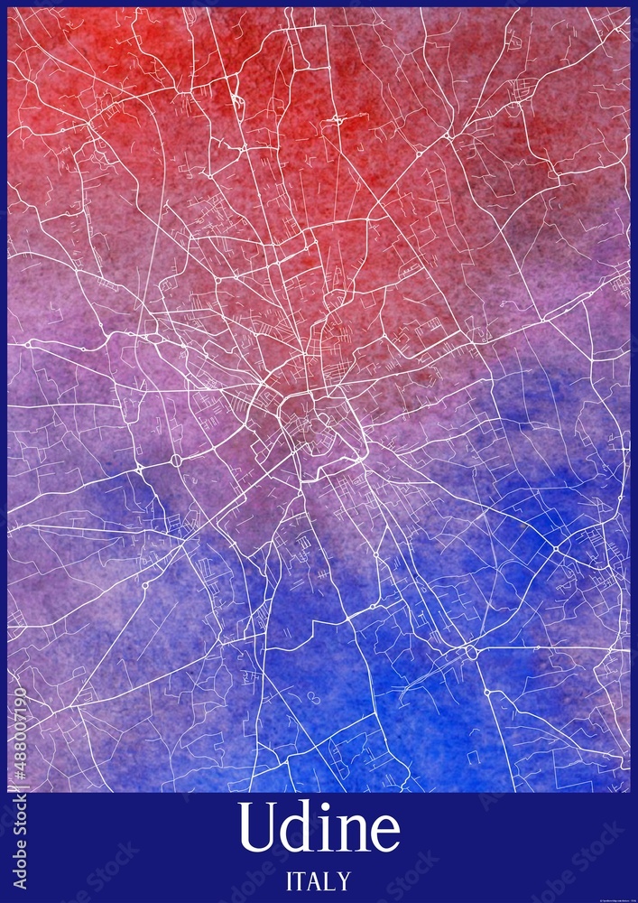 Watercolor map of Udine Italy. Stock Illustration | Adobe Stock