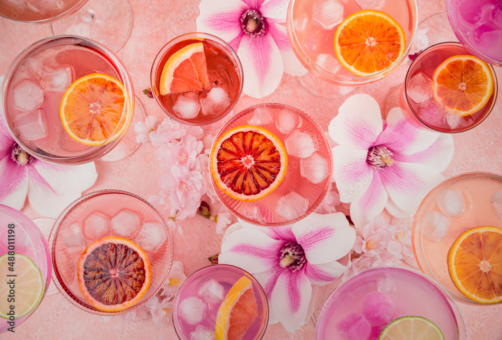 pink drinks on a table Stock Photo | Adobe Stock