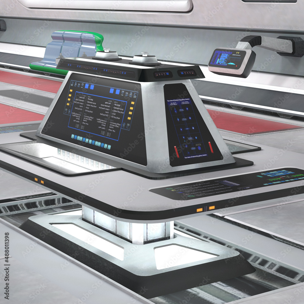 3D-illustration of the command center in a science fiction starship ...