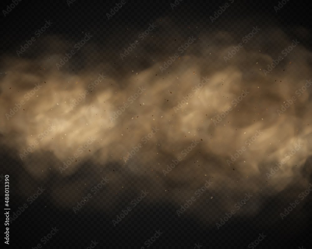 Dust sand cloud with stones and flying dusty particles isolated on ...