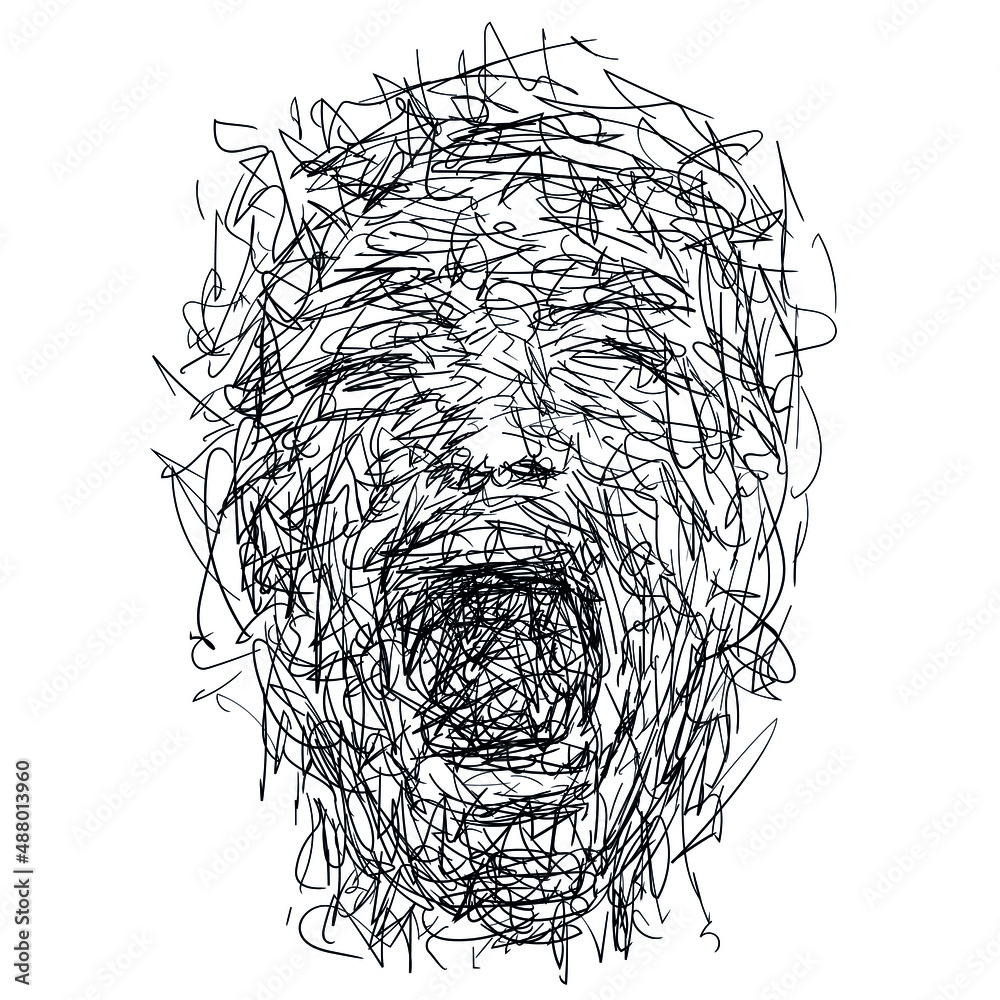 Poster Drawing sketch of expressive face of person screaming loud ...