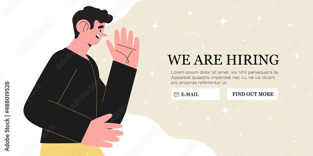 Character shout in loud speaker or megaphone and recruit new employees ...