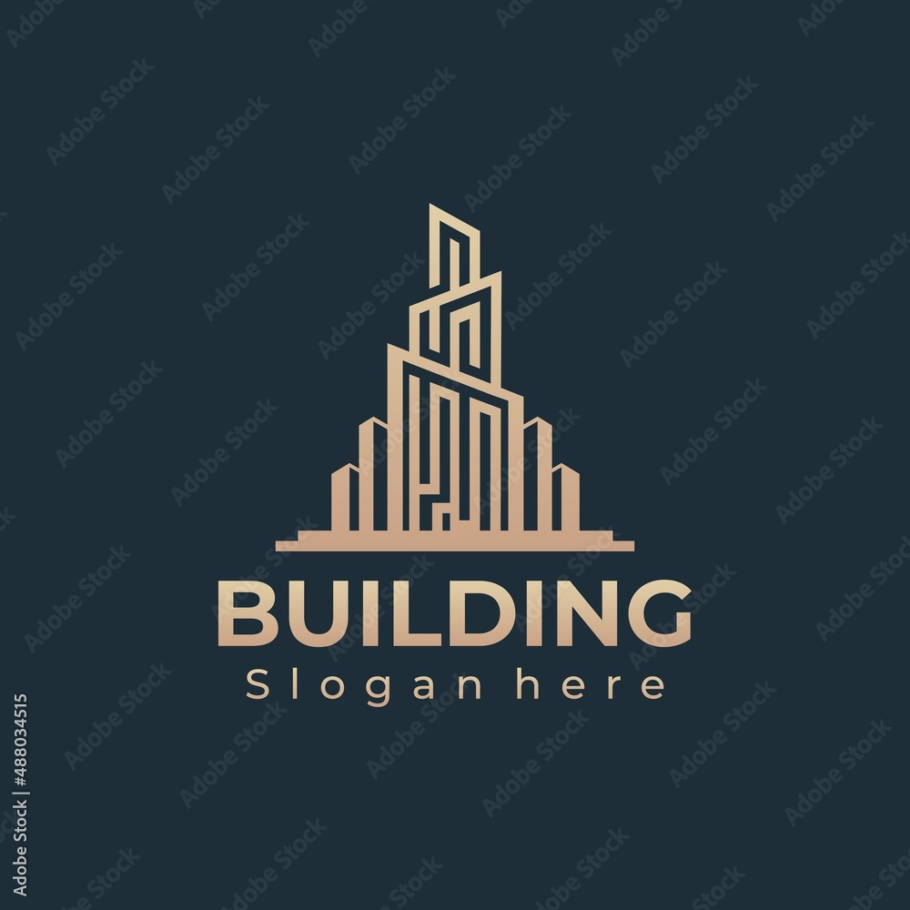 Gold gradient Building logo template with modern unique concept with ...
